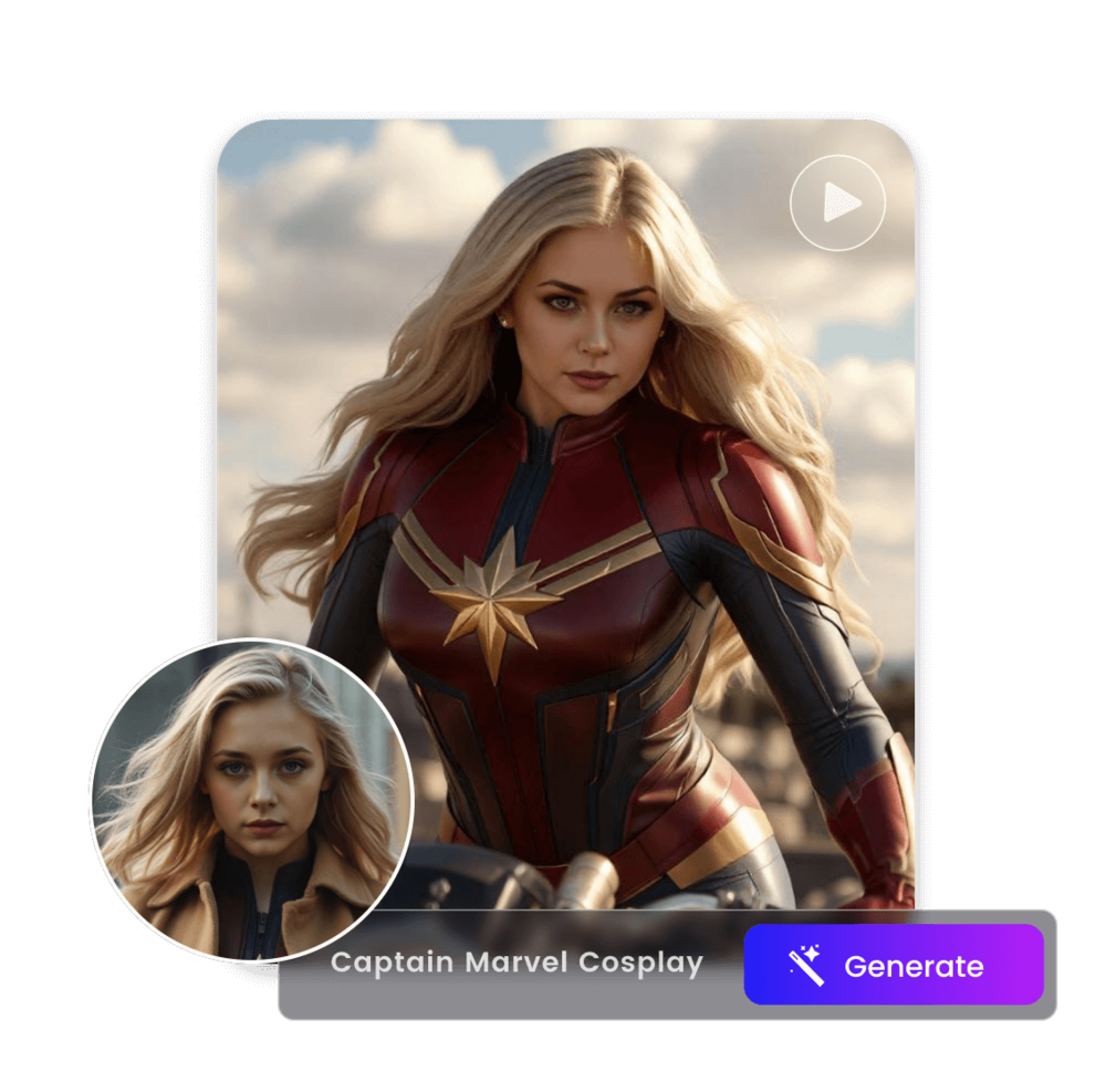Online AI Captain Marvel Cosplay Video Generator